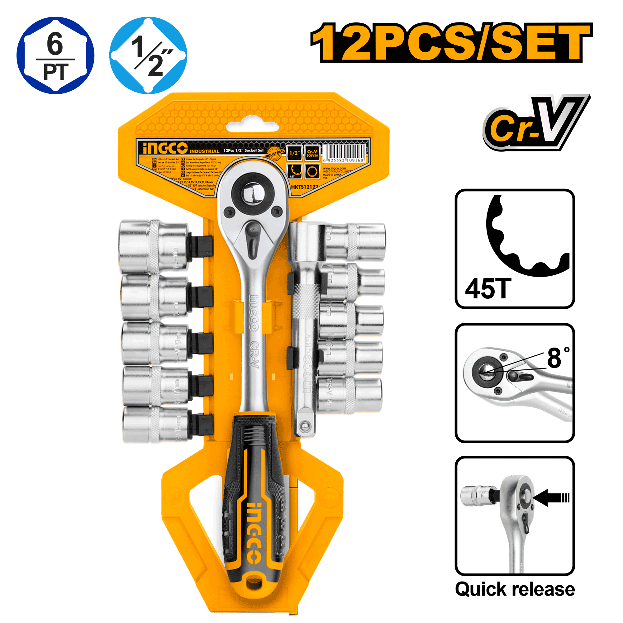 Juego De Dados M1/2 12Pzs 10-24Mm Con Ratchet Y Extensión INGCO ...
